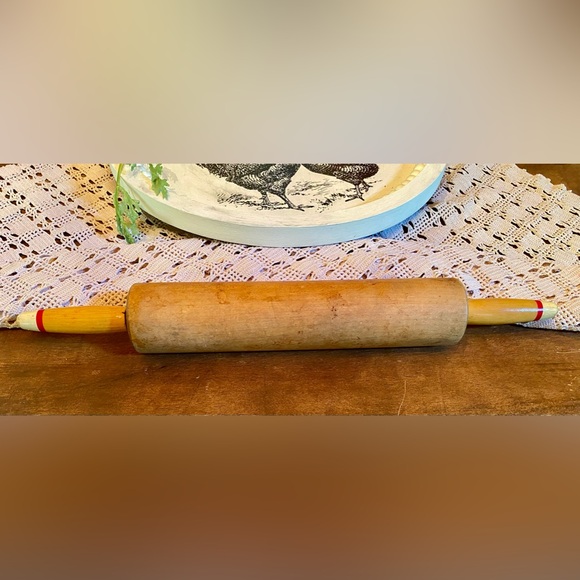 Vintage | Kitchen | Vintage Wooden Rolling Pin With Red White Tip ...